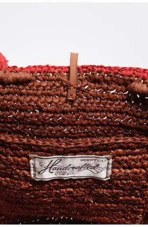 Bimba Y Lola Small Raffia Basket Bag With Leather Details - Oak