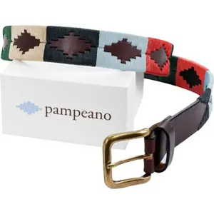PAMPEANO Multi Leather Belt With Traditional Pampa Patterns - Brown/navy/red