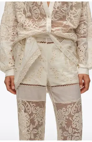 Bimba Y Lola Embroidered And Openwork Cotton Blend Trousers