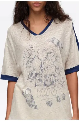 Bimba Y Lola Linen V-neck Fruit Logo T-shirt