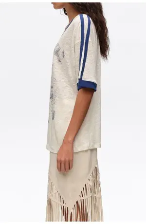Bimba Y Lola Linen V-neck Fruit Logo T-shirt