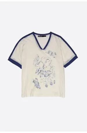 Bimba Y Lola Linen V-neck Fruit Logo T-shirt