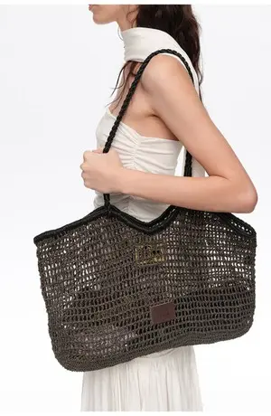 Bimba Y Lola Raffia Shopper Bag - Chocolate
