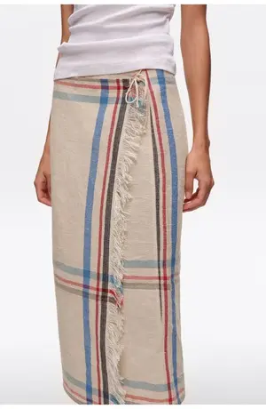 Bimba Y Lola Striped Linen Blend Midi Wrap Skirt