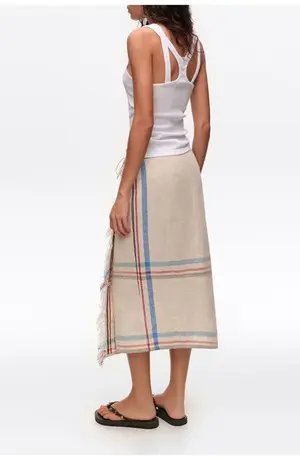 Bimba Y Lola Striped Linen Blend Midi Wrap Skirt