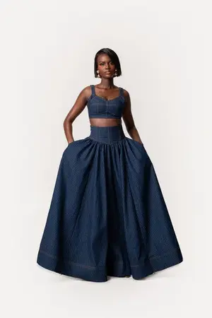OFUURE Dani Maxi Skirt In Pinstriped - Denim