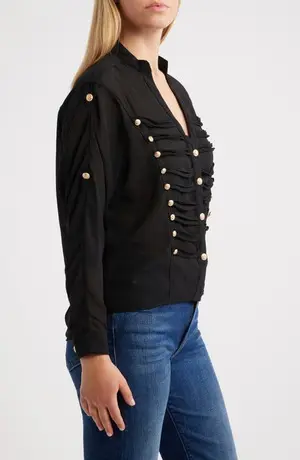 NIKKI LUND Jameson Button Embellished Semisheer Top - Black