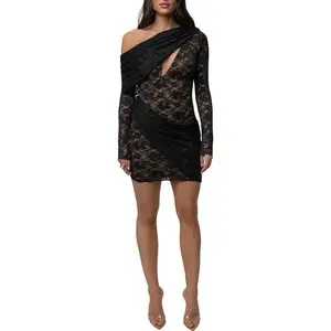 JLUXLABEL Asymmetrical Lace Mini Dress With Keyhole Detail - Black