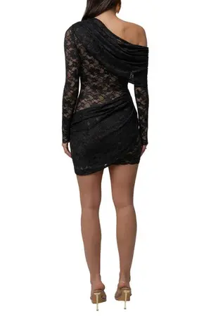 JLUXLABEL Asymmetrical Lace Mini Dress With Keyhole Detail - Black