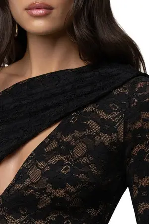 JLUXLABEL Asymmetrical Lace Mini Dress With Keyhole Detail - Black