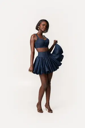 OFUURE Rumi Bubble Mini Skirt In Pinstriped - Denim