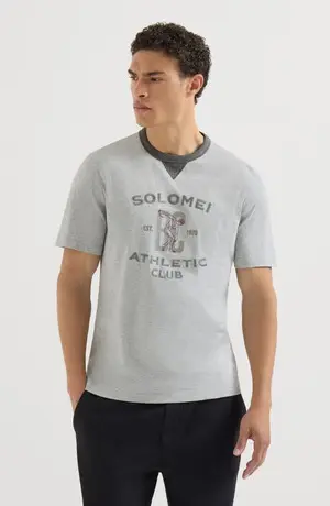 Brunello Cucinelli Cotton Jersey Crew Neck T-shirt With Print - Grey