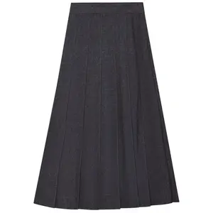 JULI Pleated Stretch Denim Knife Pleat Midi Skirt With Invisible Zipper - Black