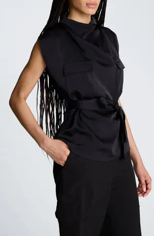KENNETH COLE Cowl Neck Hammered Satin Top
