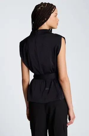 KENNETH COLE Cowl Neck Hammered Satin Top With Sash