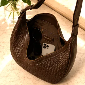 YOUZEY Crescent Woven Shoulder Bag - Brown