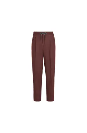 Brunello Cucinelli Virgin Wool And Cashmere Flannel Trousers With Double Pleats And Drawstring - Burned