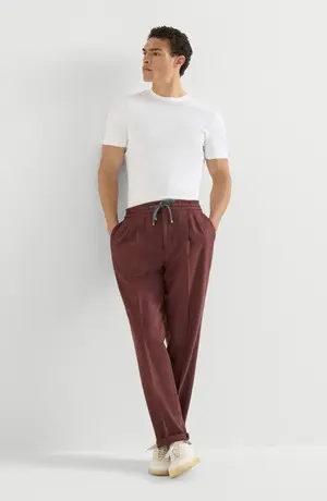 Brunello Cucinelli Virgin Wool And Cashmere Flannel Trousers With Double Pleats And Drawstring - Burned