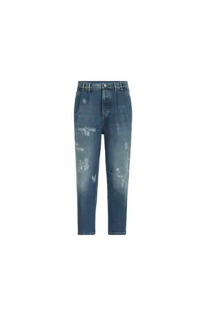 Brunello Cucinelli Iconic Fit Five-pocket Denim Trousers With Double Pleats And Distressed Details - Medium Denim
