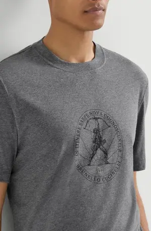Brunello Cucinelli Cotton Jersey Crew Neck T-shirt With Print - Anthracite