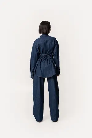 OFUURE Rue Pinstripe Button-up Shirt With Adjustable Tie-back