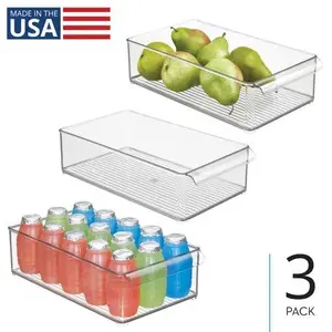 IDESIGN Stackable Fridge Or Freezer Bin With Front Handleset Of 3