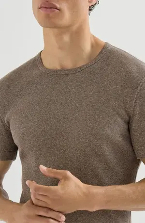 Brunello Cucinelli Denim-effect Ribbed Cotton Jersey Crew Neck T-shirt - Brown