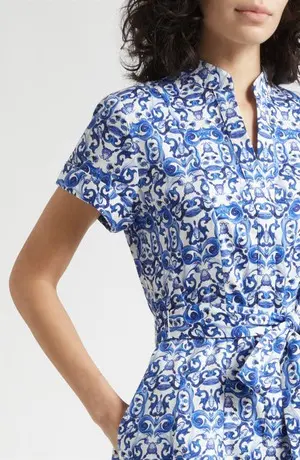 Alice + Olivia Lucy Baroque Print Belted Stretch Cotton Romper