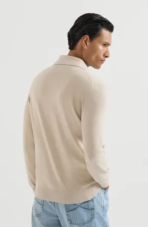 Brunello Cucinelli Cashmere Knit Polo Shirt - Sand