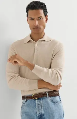 Brunello Cucinelli Cashmere Knit Polo Shirt - Sand