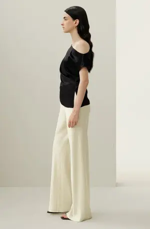 Lilysilk Stretch Silk Charmeuse Asymmetric Top - Black