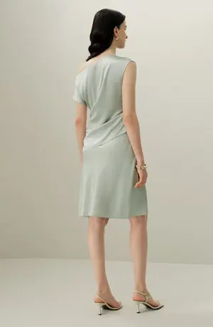 Lilysilk Asymmetric Stretch Silk Charmeuse Top - Silver Sage