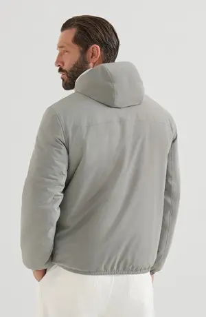 Brunello Cucinelli Bonded Nylon Hooded Zip-up Jacket With Thermore® Padding And Logo