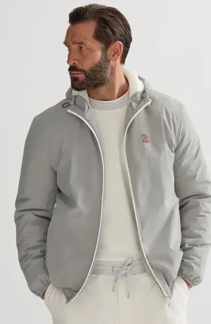 Brunello Cucinelli Bonded Nylon Hooded Zip-up Jacket With Thermore® Padding And Logo