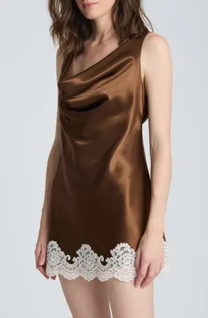 KENNETH COLE Satin Lace Trim Mini Dress