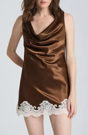 KENNETH COLE Satin Lace Trim Mini Dress