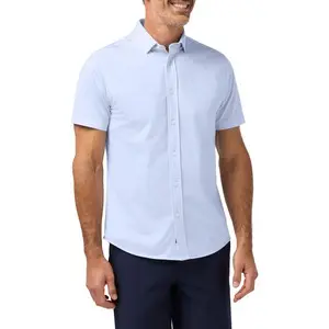Mizzen+main Newport Solid Short Sleeve Knit Cotton Blend Button-up Shirt - Cloud Blue
