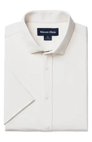 Mizzen+main Newport Solid Short Sleeve Knit Cotton Blend Button-up Shirt