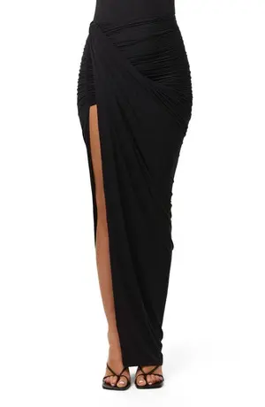 Naked Wardrobe High Slit Maxi Skirt - Black