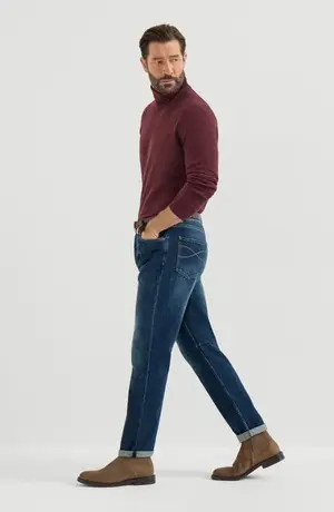 Brunello Cucinelli Comfort Cotton Denim Leisure Fit Five-pocket Trousers - Dark Denim
