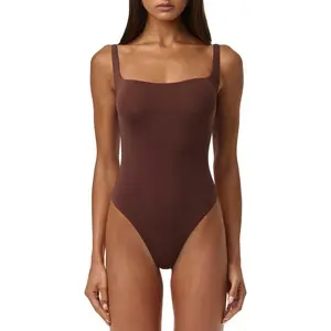Naked Wardrobe Scoop Neck Tank Bodysuit - Chocolate