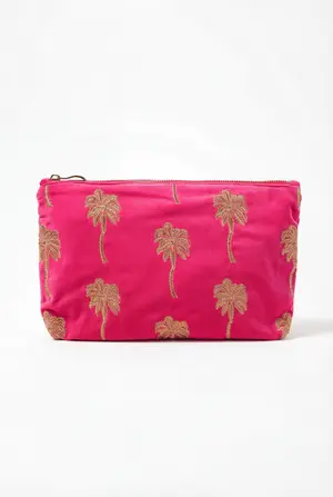 ELIZABETH SCARLETT Gold Palm Velvet Everyday Pouch - Pink