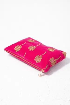 ELIZABETH SCARLETT Gold Palm Velvet Everyday Pouch