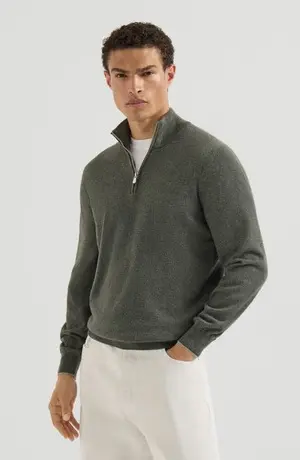 Brunello Cucinelli Cashmere Sweater With Half Zip - Grey