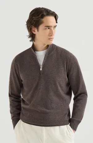 Brunello Cucinelli Cashmere Half-zip Sweater - Light Grey