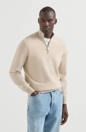 Brunello Cucinelli Cashmere Half-zip Sweater - Sand