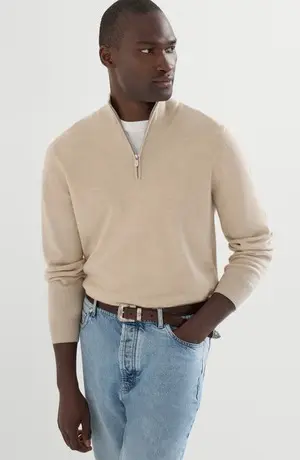 Brunello Cucinelli Cashmere Half-zip Sweater - Sand