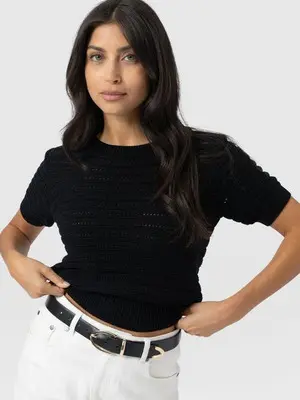 SAINT + SOFIA Saint + Sofia Ester Short Sleeve Knit Black