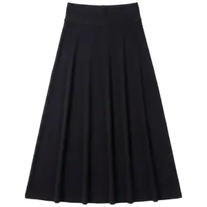 MONTE CARLO Flared Ribbed Waist Stretch Knit Long Skirt - Black