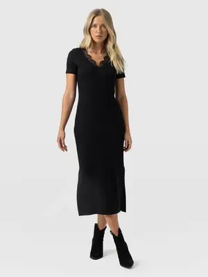 SAINT + SOFIA Andie V-neck Dress - Black Lace